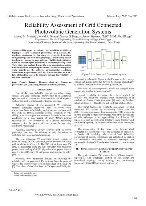 Pdf Reliability Assessment Of Grid Connected Photovoltaic Generation Systems