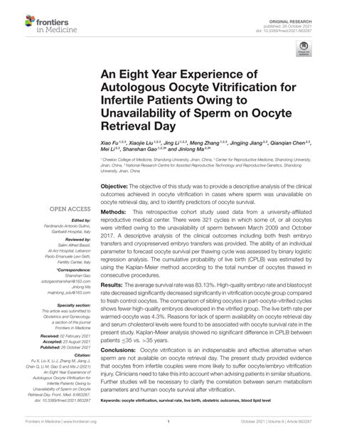 Pdf An Eight Year Experience Of Autologous Oocyte Vitrification For