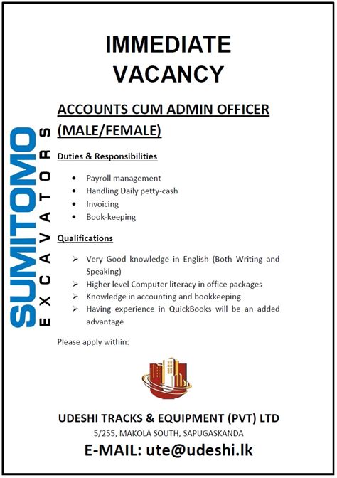 Accounts Cum Admin Officer Male Female