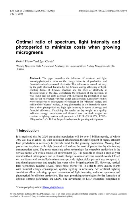 PDF Optimal Ratio Of Spectrum Light Intensity And Photoperiod To Minimize Costs When Growing