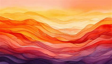 An Expressive Abstract Watercolor Piece With Intertwining Wave Like Lines In Warm Hues Of Red