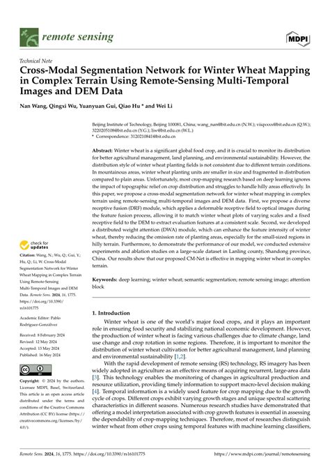 Pdf Cross Modal Segmentation Network For Winter Wheat Mapping In Complex Terrain Using Remote