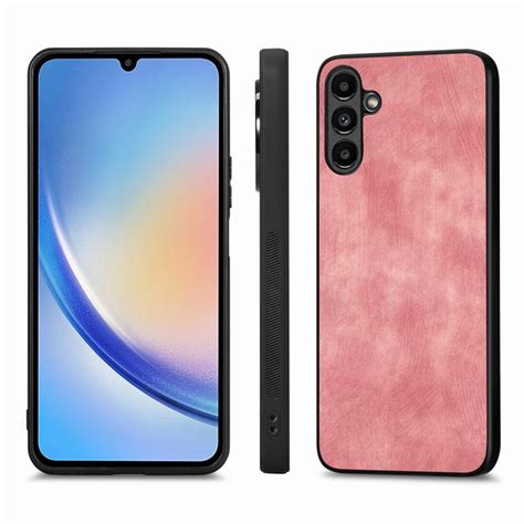 높은 알루미늄 실리콘 유리 필름 핑크와 삼성 갤럭시 A34 5g Enkay 레트로 가죽 스킨 Pc 전화 케이스