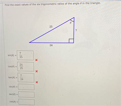 Solved Find The Exact Values Of The Six Trigonometric Ratios Of The