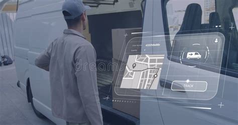 Image Of Digital Interface With Map And Data Processing Over Caucasian