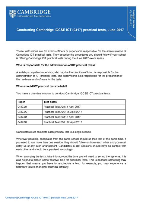 0417 June 17 Conducting Cambridge International Igcse Ict Practical