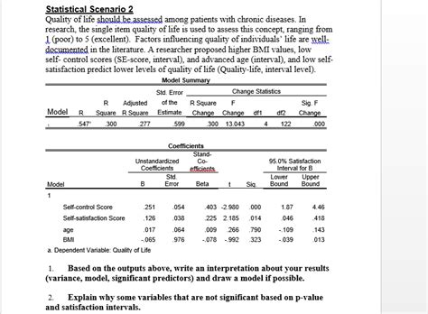 Solved Statistical Scenario 2quality Of Life Should Be