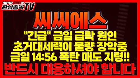 씨씨에스 긴급 금일 급락 원인 초거대세력 물량 장악중 금일 1456 폭탄 매도 지령 현구간 대응필수 씨씨에스 신성델타테크 초전도체 Lk99