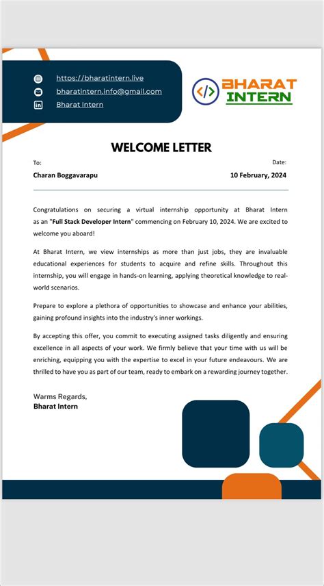 Charan Deepak On Linkedin Bharatintern Linkedin Fullstackdeveloper Fullstack Bharatinternship