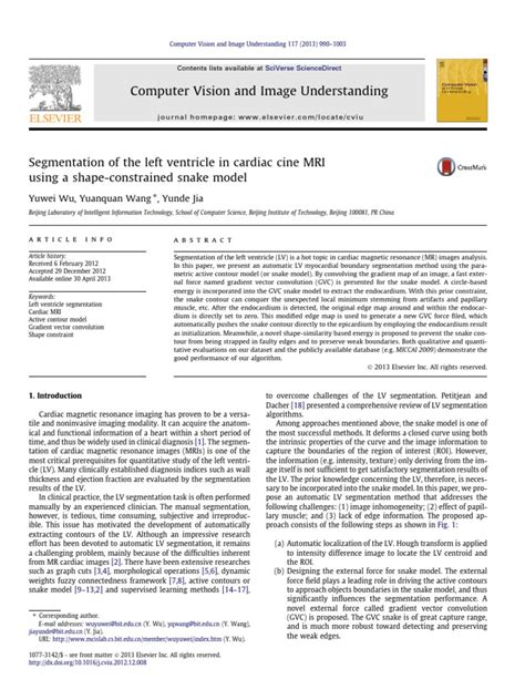 Pdf Segmentation Of The Left Ventricle In Cardiac Cine Mri Using A