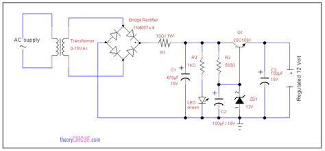 12 volt regulated power supply circuit using zener diode