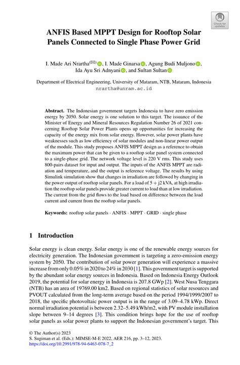 Pdf Anfis Based Mppt Design For Rooftop Solar Panels Connected To