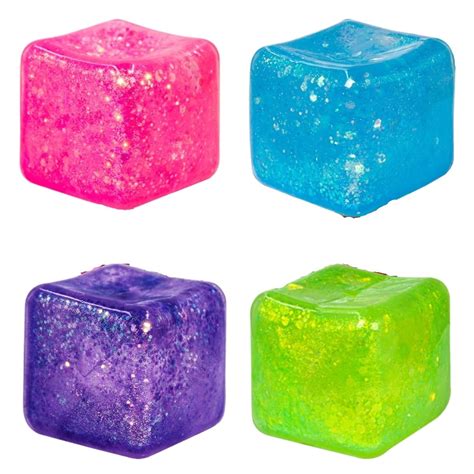 B 4pack Glitter Squishy Cube Stress Cubes For Adults Slow Rise Glitter Square Gel Stress