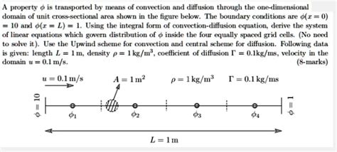 solved a property is transported by means of convection and diffusion through the one