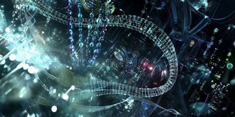 a futuristic ai driven genetic research lab displaying glowing cybernetic dna sequencing
