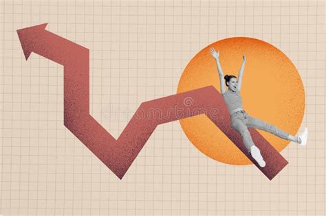 Sketch Design Art Trend Collage Poster Of Happy Businesswoman Lay Arrow