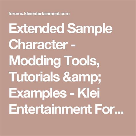 Extended Sample Character Modding Tools Tutorials And Examples Klei Entertainment Forums