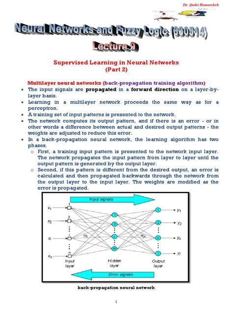 Lecture 9 Supervised Learning In Ann Part 2 New Pdf