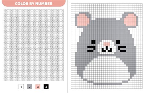 마우스 Squishmallow Mousy 숫자로 색상 픽셀 색칠하기 책 번호가 매겨진 사각형 아이들을 위한 게임 벡터 프리미엄 벡터
