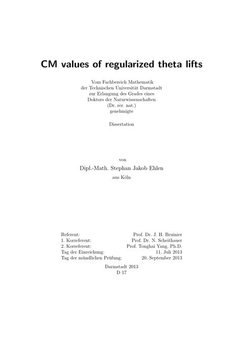Pdf Cm Values Of Regularized Theta Lifts