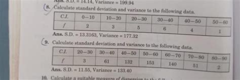 8 Calculate Standard Deviation And Variance To The Following Data Beg