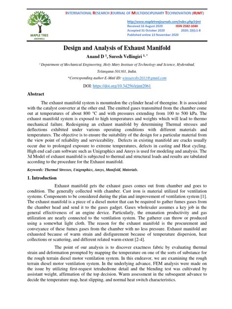 Design And Analysis Of Exhaust Manifold Pdf Finite Element Method