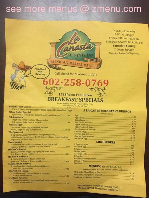 Online Menu Of La Canasta Capitolio Restaurant Phoenix Arizona 85007