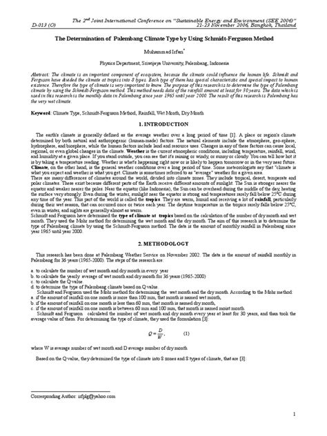The Determination Of Palembang Climate Type By Using Schmidt Ferguson