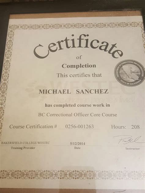 Certificate Of Completion For Correctional Officer Training