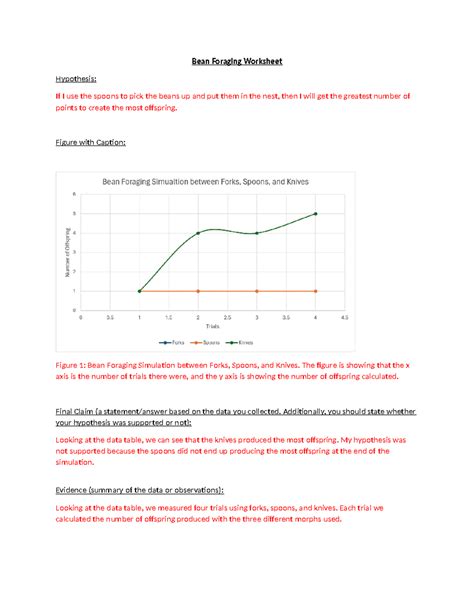 Bean Foraging Na Not Needed Bean Foraging Worksheet Hypothesis If
