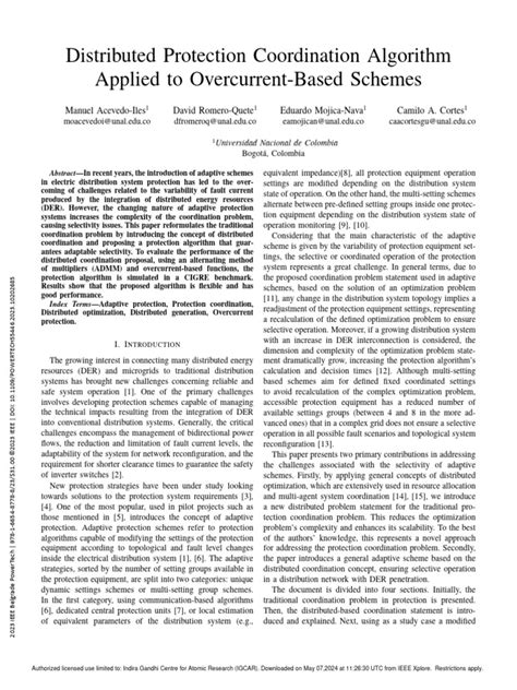 Distributed Protection Coordination Algorithm Applied To Overcurrent