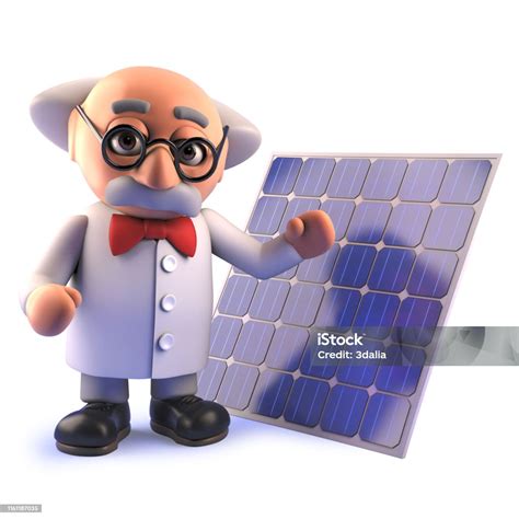 태양 전지 에너지 패널 3d 만화 미친 교수 과학자 캐릭터 3차원 형태에 대한 스톡 사진 및 기타 이미지 3차원 형태 과학 과학자 Istock