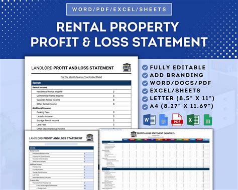 Rental Property Profit And Loss Statement Template Rental Property