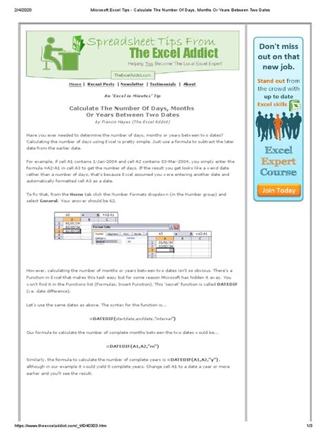 Microsoft Excel Tips Calculate The Number Of Days Months Or Years