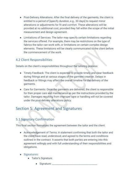 Detailed Custom Tailoring Services Contract Template STR Specialist
