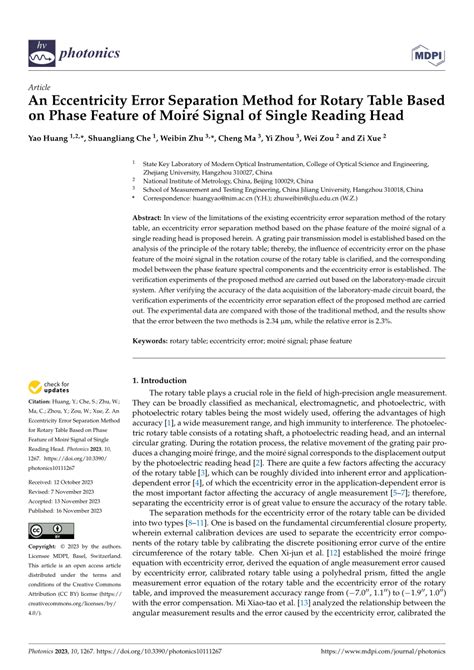 Pdf An Eccentricity Error Separation Method For Rotary Table Based On Phase Feature Of Moiré