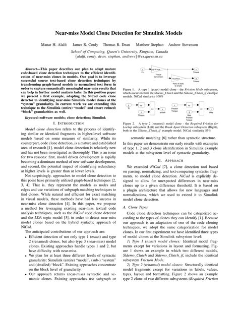 Pdf Near Miss Model Clone Detection For Simulink Models
