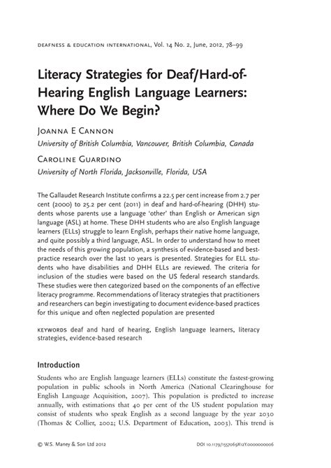 Pdf Building The Evidence Base Of Effective Reading Strategies To Use With Deaf English