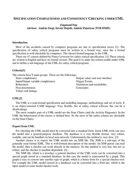 Pdf Specification Completeness And Consistency Checking Under Uml