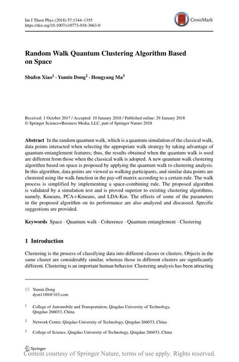 random walk quantum clustering algorithm based on space