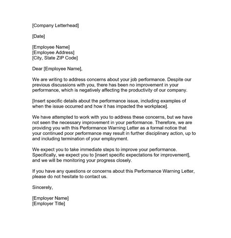 Performance Warning Letter Forms Docs 2023