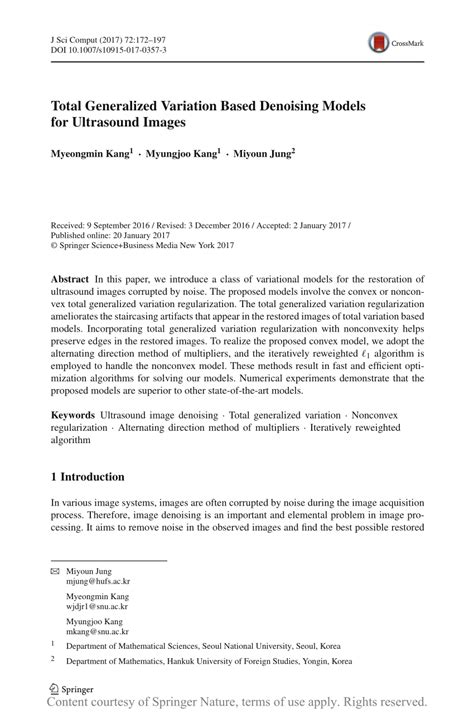 Total Generalized Variation Based Denoising Models For Ultrasound Images Request Pdf