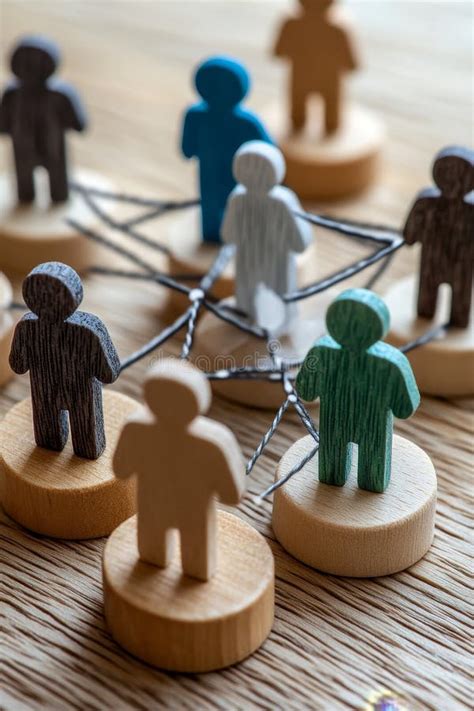 Network Of Interconnected Wooden Figures Representing Global Connections And Collaboration