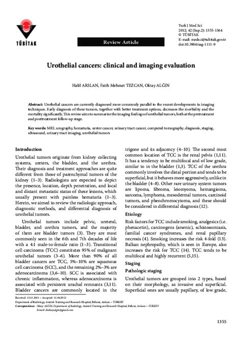 Pdf Urothelial Cancers Clinical And Imaging Evaluation Oktay Algin