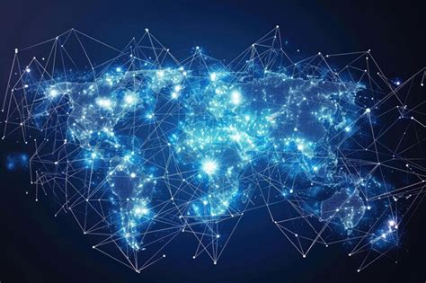 Premium Photo Blue Map Of The World A World Map Showing Thousands Of Connected Nodes