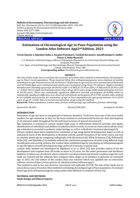 Pdf Estimation Of Chronological Age In Pune Population Using The
