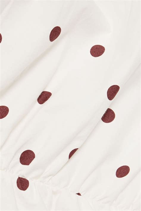 Ganni Ruched Polka Dot Cotton Poplin Mini Dress The Outnet