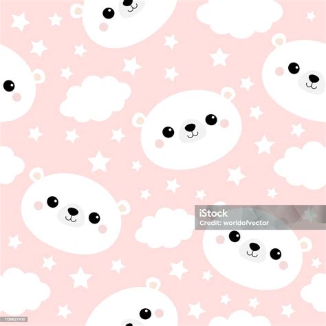 흰 곰 토끼 얼굴입니다 완벽 한 패턴입니다 하늘에 구름 귀여운 만화 귀 엽 다 재미 웃는 아기 캐릭터 포장지 섬유 템플릿 보육 장식 분홍색 배경입니다 평면 디자인 곰에 대한
