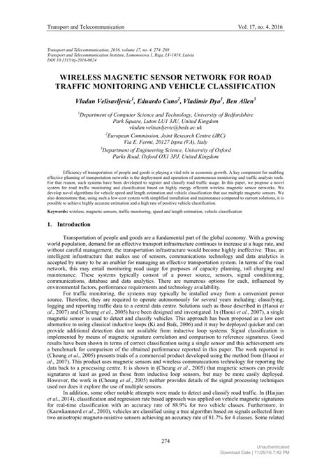 Pdf Wireless Magnetic Sensor Network For Road Traffic Monitoring And Vehicle Classification