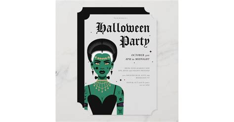 Young Goth Bride Of Frankenstein Halloween Party Invitation Zazzle